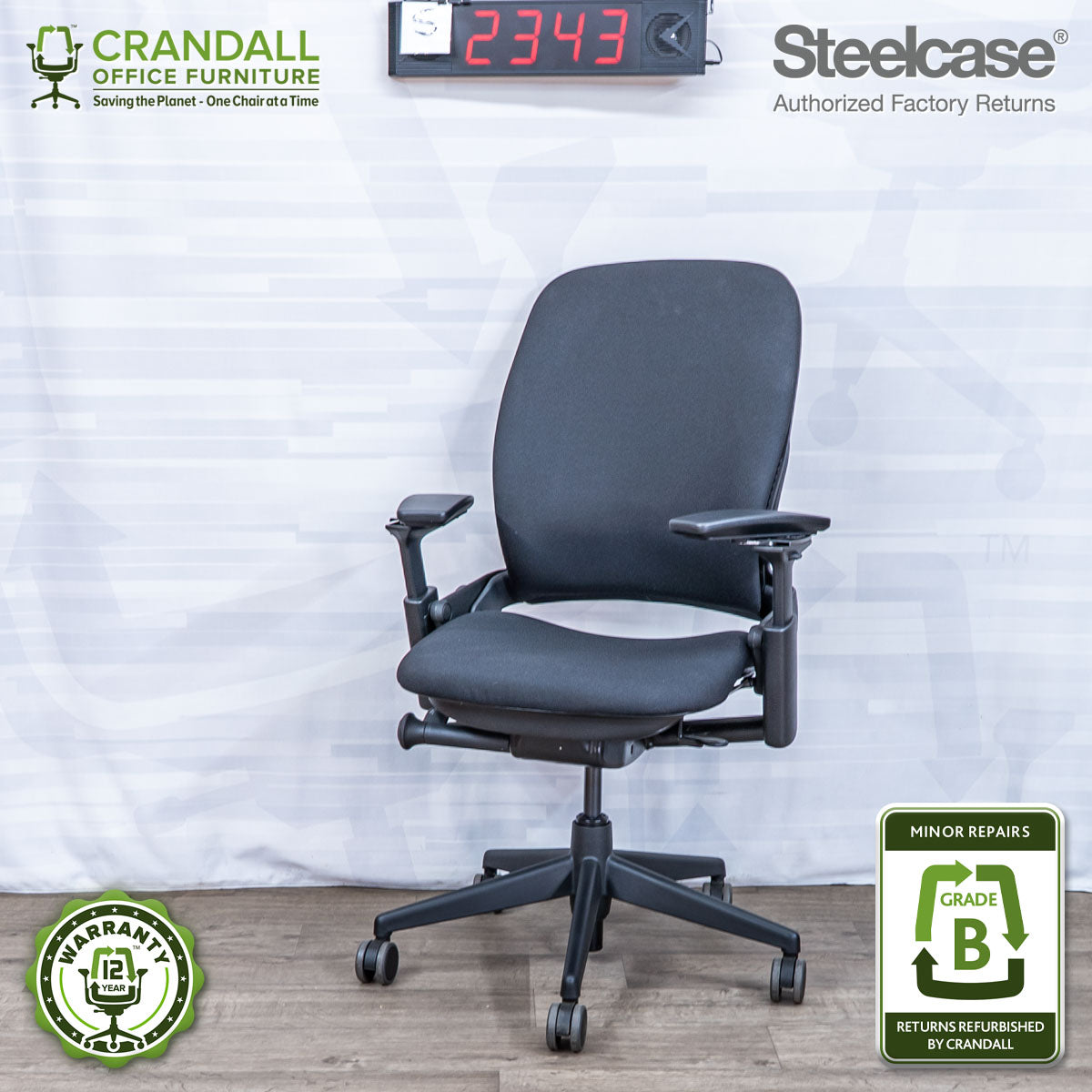 S-2343 - Steelcase V2 Leap - Grade B – Crandall Office Furniture