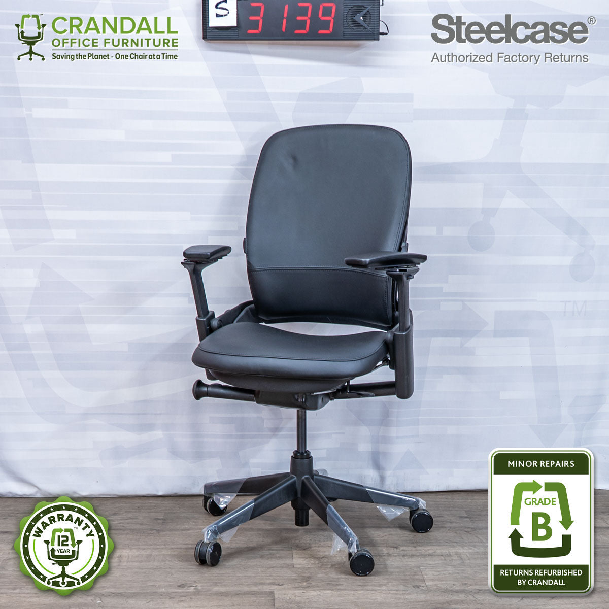 S-3139 - Steelcase V2 Leap - Grade B – Crandall Office Furniture