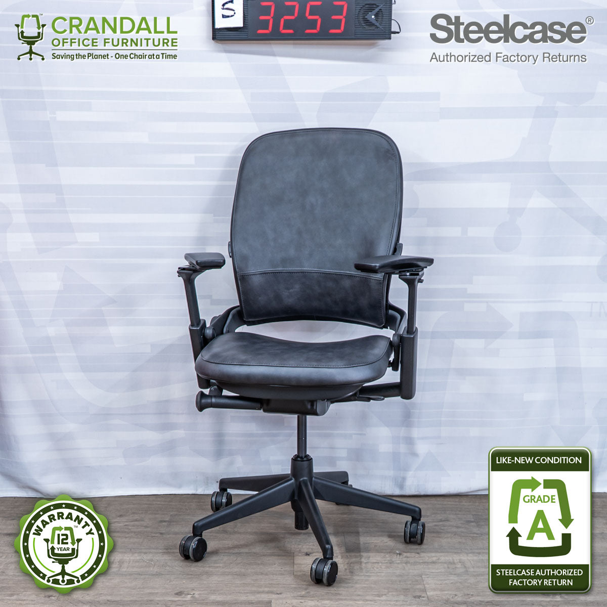 S-3253 - Steelcase V2 Leap- Grade A – Crandall Office Furniture