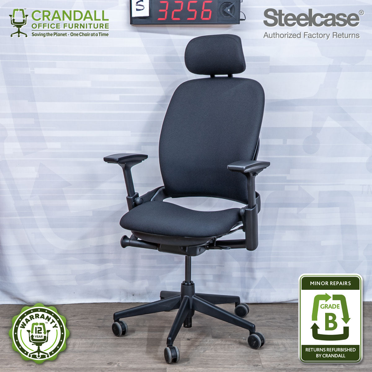 S-3256 - Steelcase V2 Leap with Headrest - Grade B – Crandall Office ...