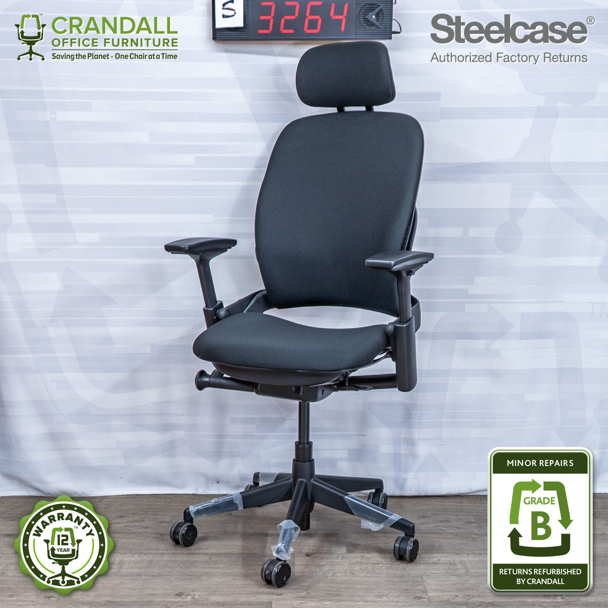 S-3264 - Steelcase V2 Leap with Headrest - Grade B – Crandall Office ...